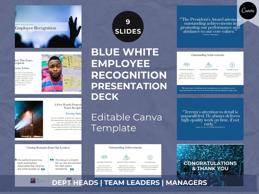 Temploot 9-slide Employee Recognition Deck | Blue & White Canva ...
