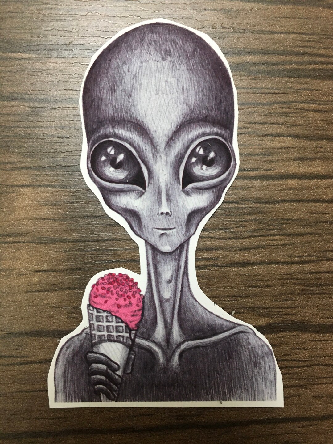 Alien Sticker Alien Eating Ice Cream Waffle Cone - Etsy