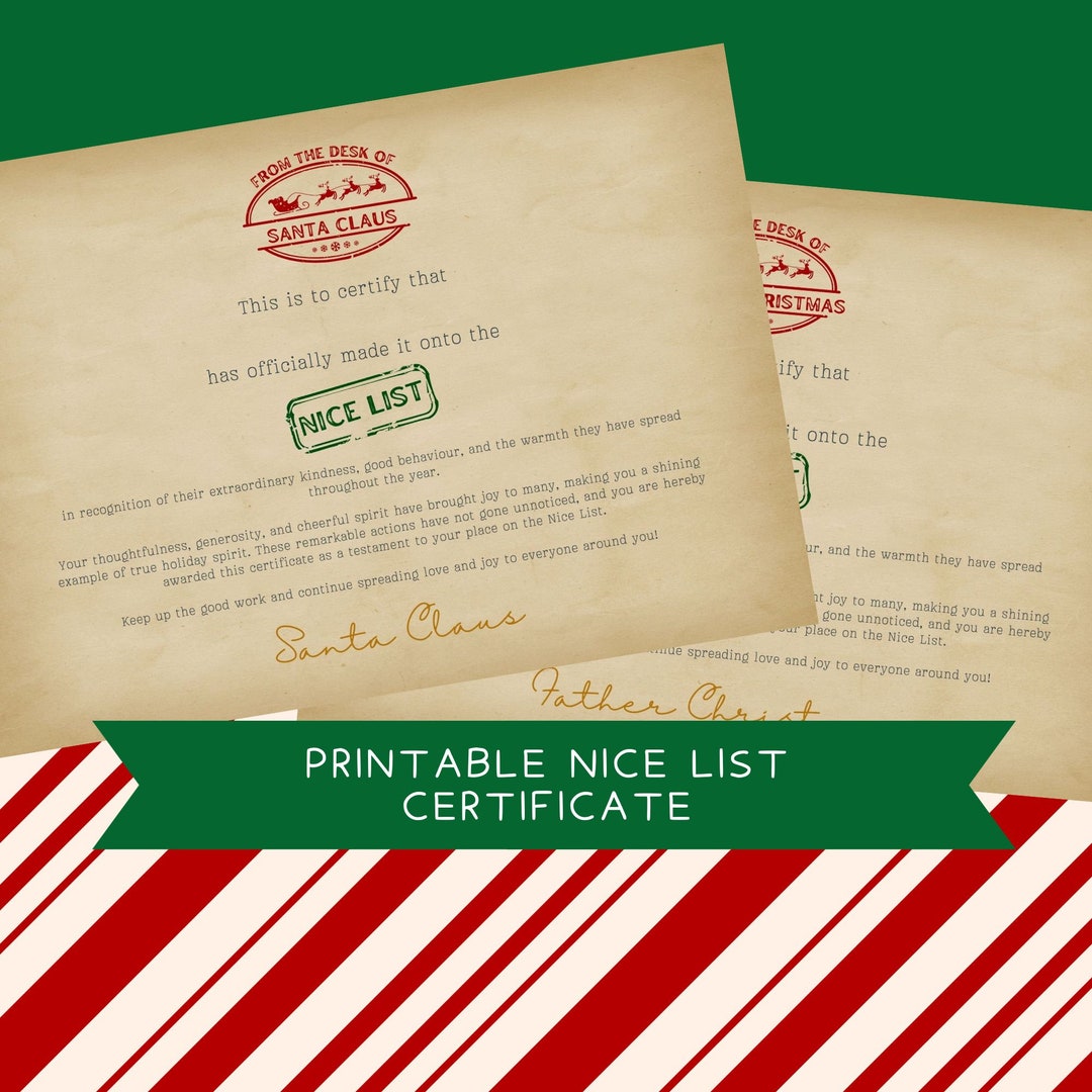 Printable Nice List Certificate, Nice List Award, Santa's Nice List ...