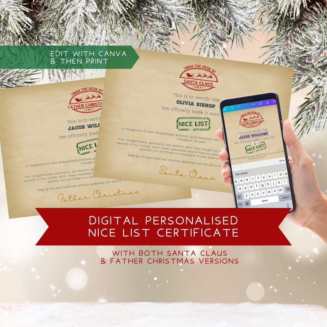Editable Santa's Nice List Certificate Personalised Nice - Etsy