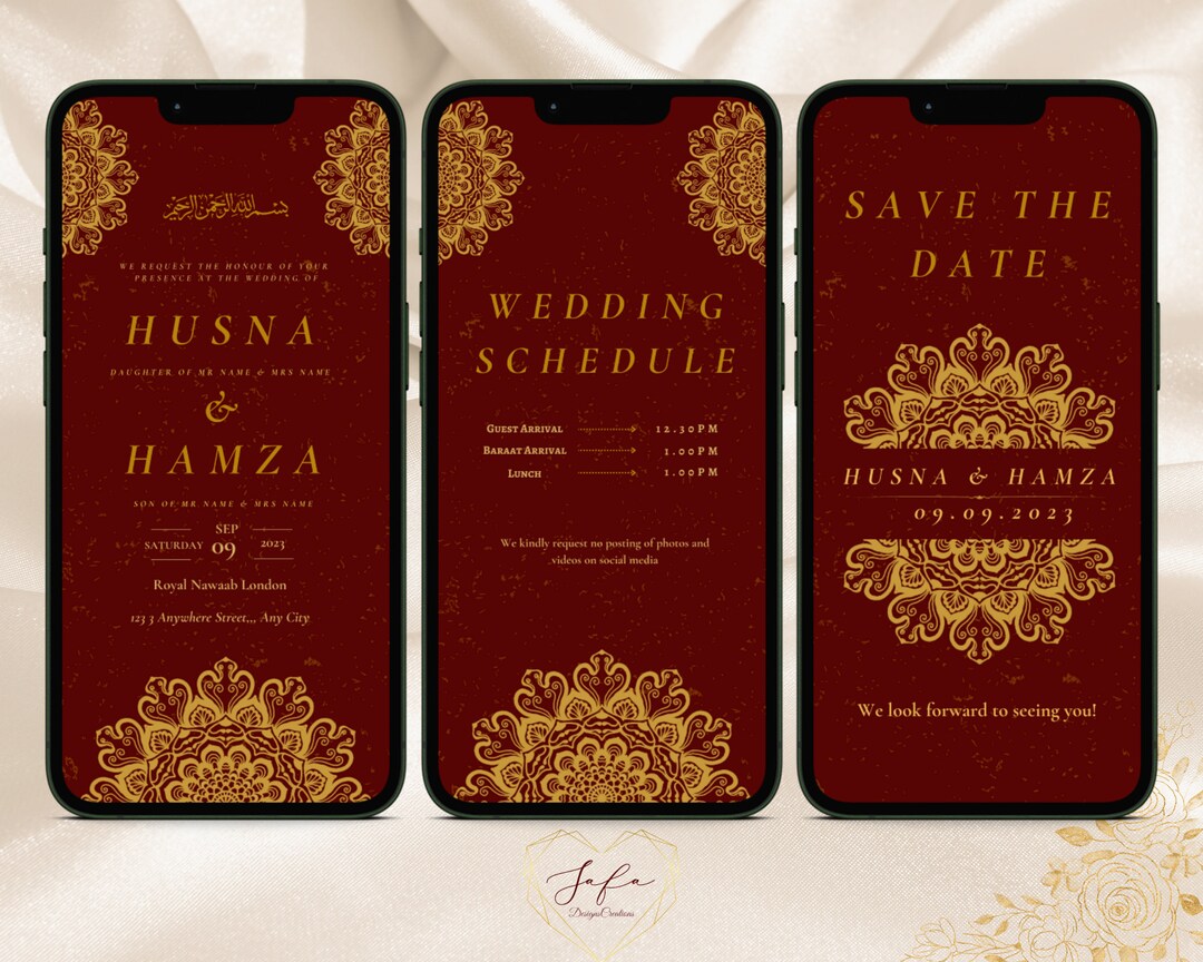 Red and Gold Wedding Invitation Template - Etsy