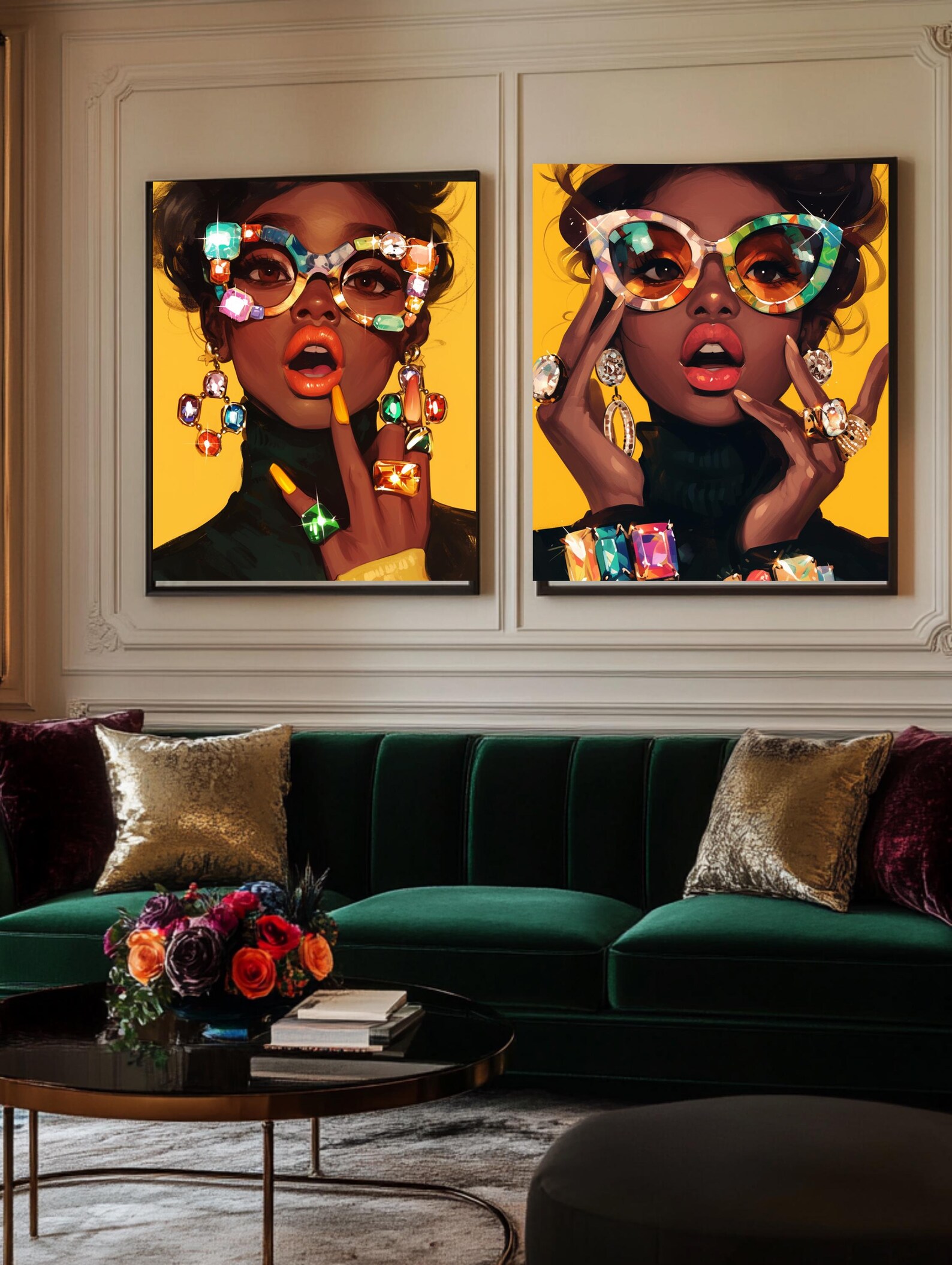 Glam Diva Art Print: Jewel Glasses Fashion Illustration (digital ...
