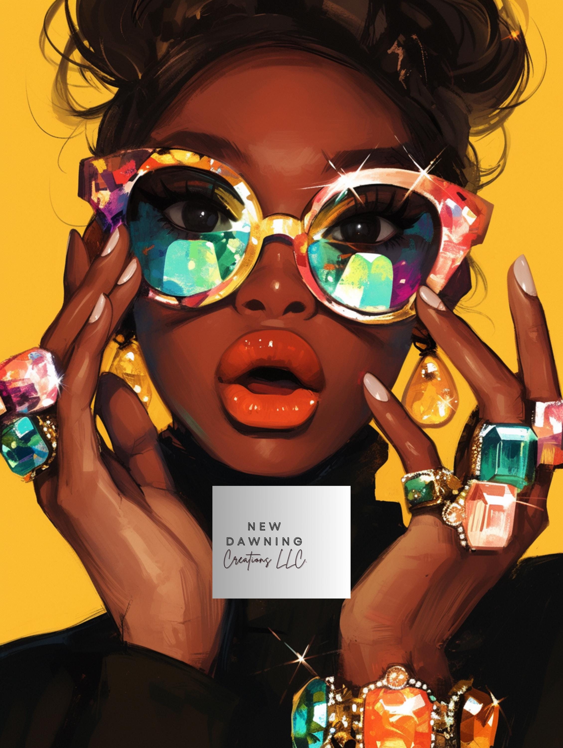 Glam Diva Art Print: Jewel Glasses Fashion Illustration (digital ...