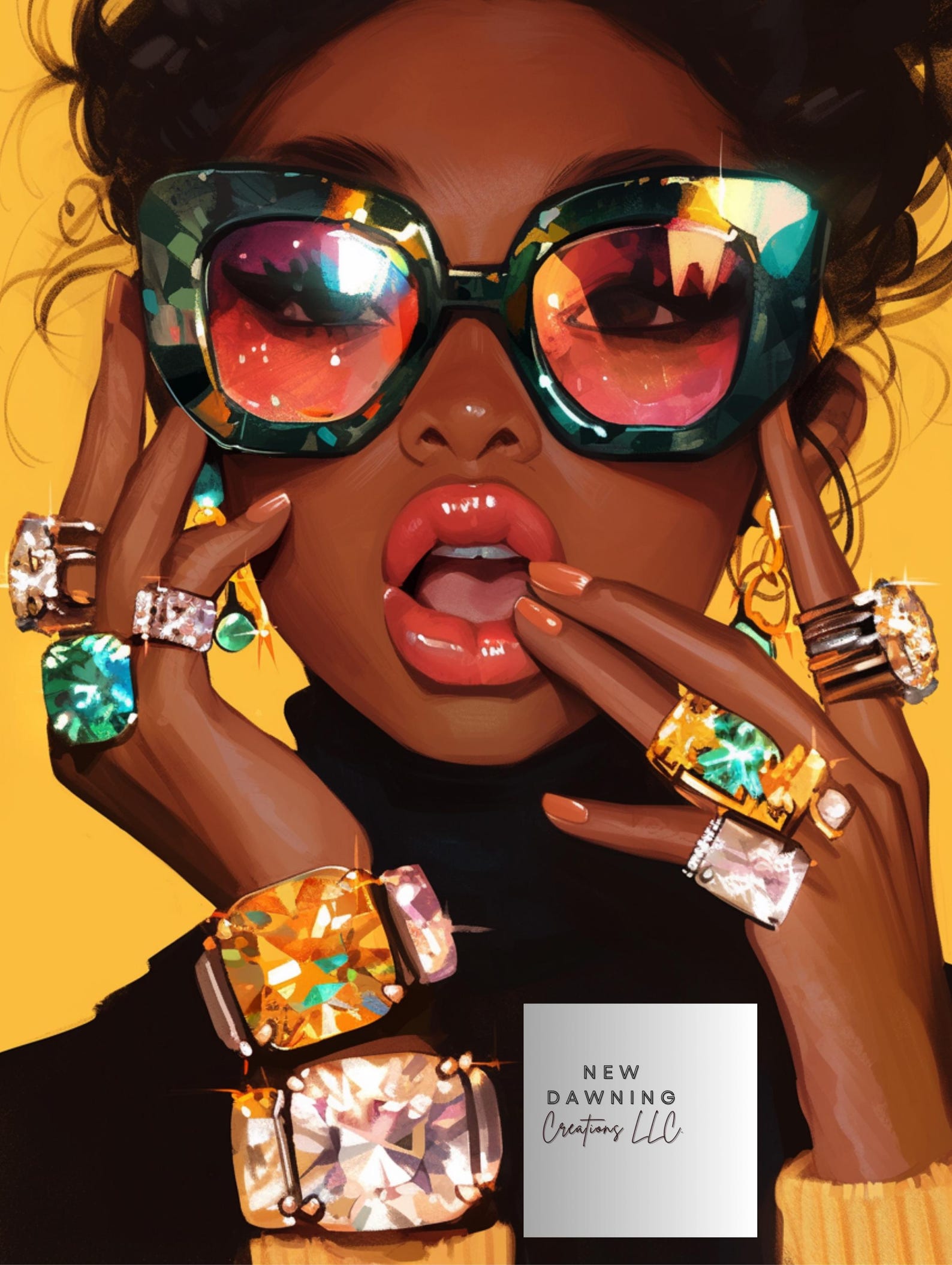 Glam Diva Art Print: Jewel Glasses Fashion Illustration (digital ...