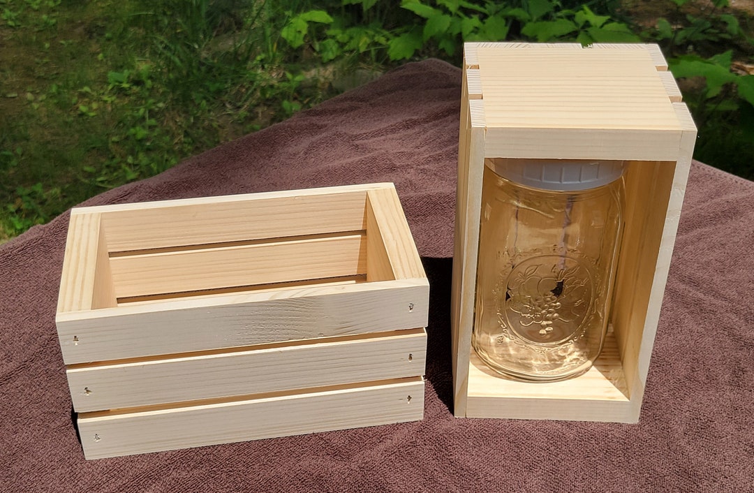 A Wooden Crate 8-1/2" L X4-3/4" W X4-1/4" H Inches. Mason Jar Display ...