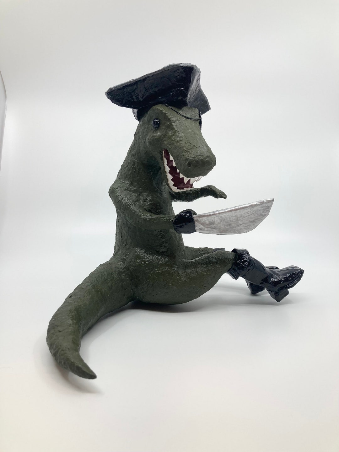 Paper Mache Pirate Dinosaur, Sculpture, T-rex, Paper Mache Animal ...