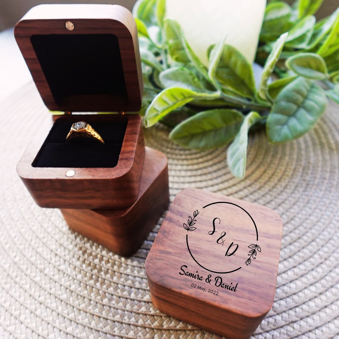 Custom Engagement Ring Box, Personalized Wedding Ring Box, Custom Wood Single Ring Box, Keepsake ...