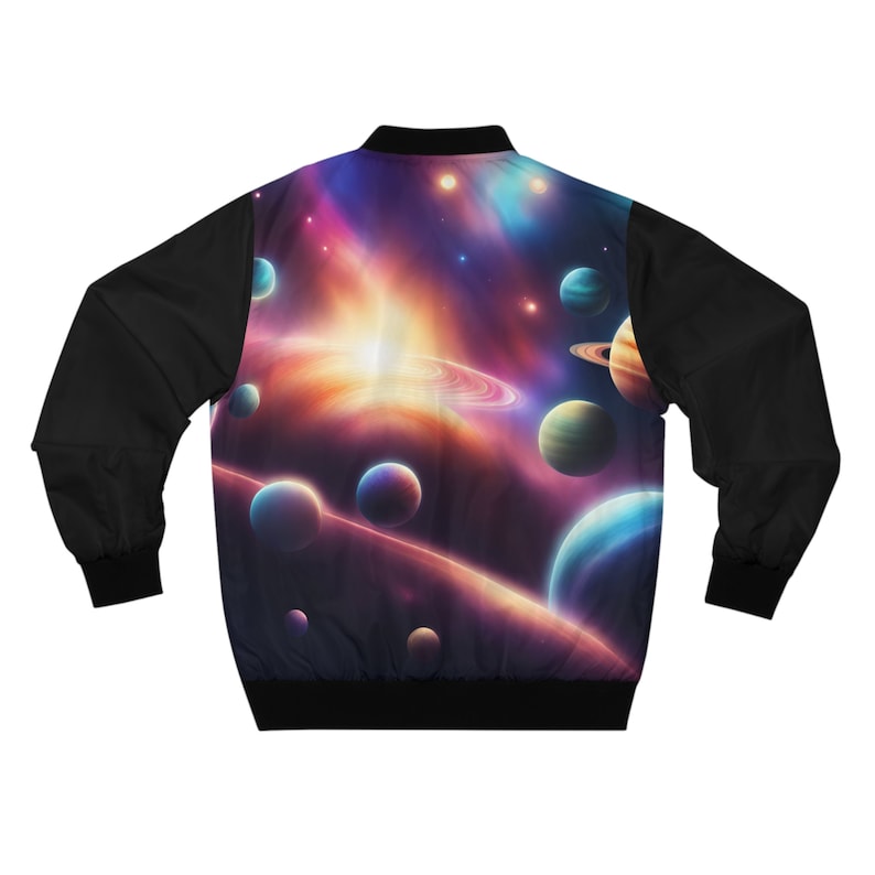 Celestial Theme Space Bomber Jacket, Planets Print Men's Coat, Galaxy ...