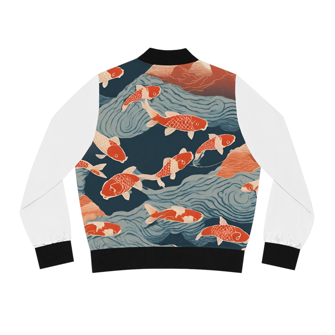 Women's Koi Fish Print Bomber Jacket, Asian-inspired Outerwear ...