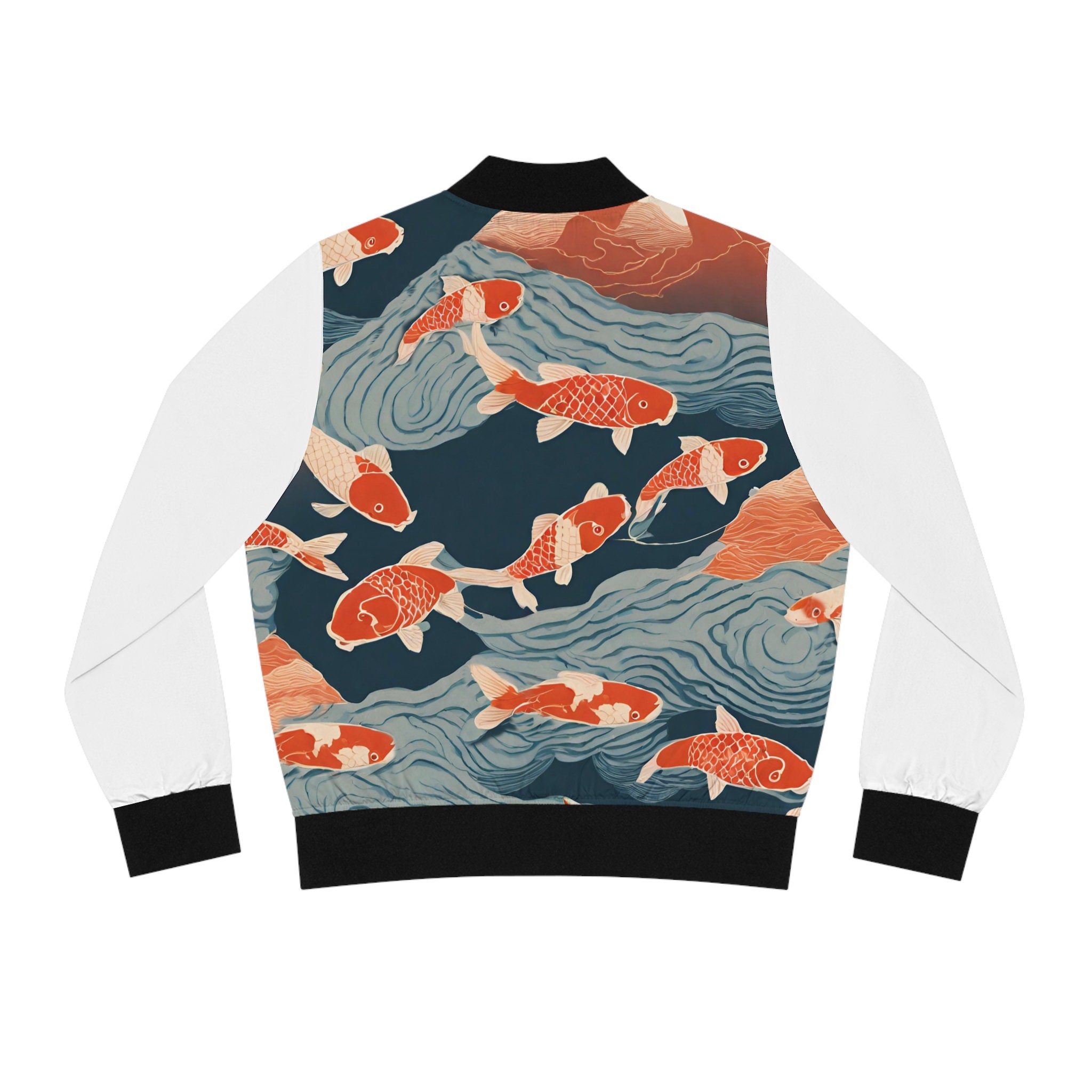Women's Koi Fish Print Bomber Jacket, Asian-inspired Outerwear ...