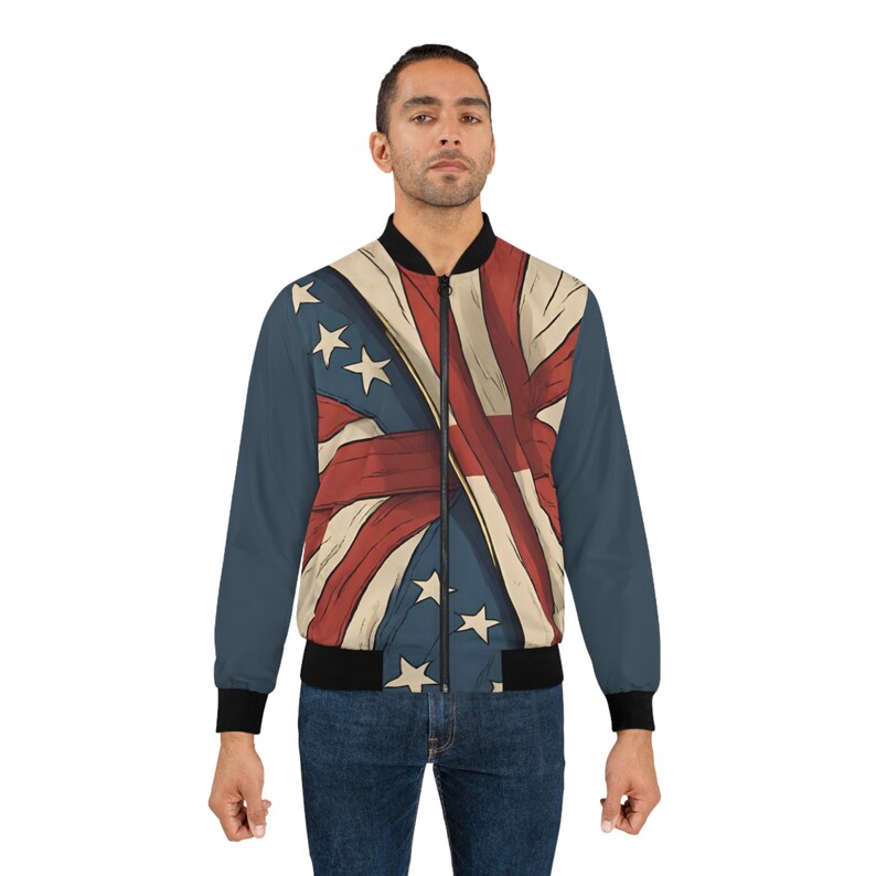 Vintage Patriotic Mens Bomber Jacket, Retro Theme Coat, Flag Design ...