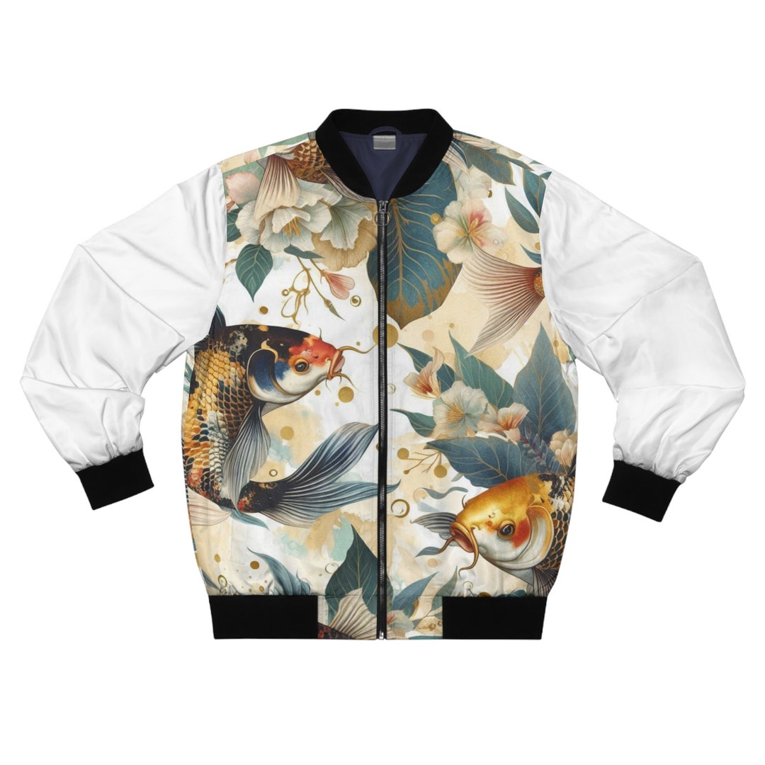 Asian Inspired Koi Fish Bomber Jacket, Men's Japanese Style Outerwear ...