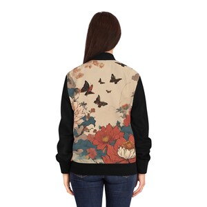 Retro Inspired Butterfly Design Bomber Jacket - Boho Chic Outerwear for ...