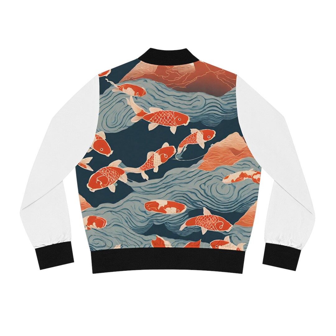 Women's Koi Fish Print Bomber Jacket, Asian-inspired Outerwear ...