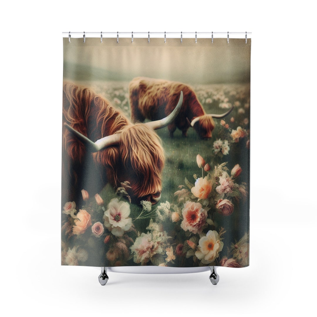 Highland Cow Shower Curtain, Rustic Bathroom Decor, Farmhouse Bath ...