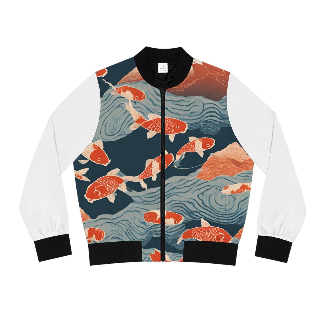 Women's Koi Fish Print Bomber Jacket, Asian-inspired Outerwear ...