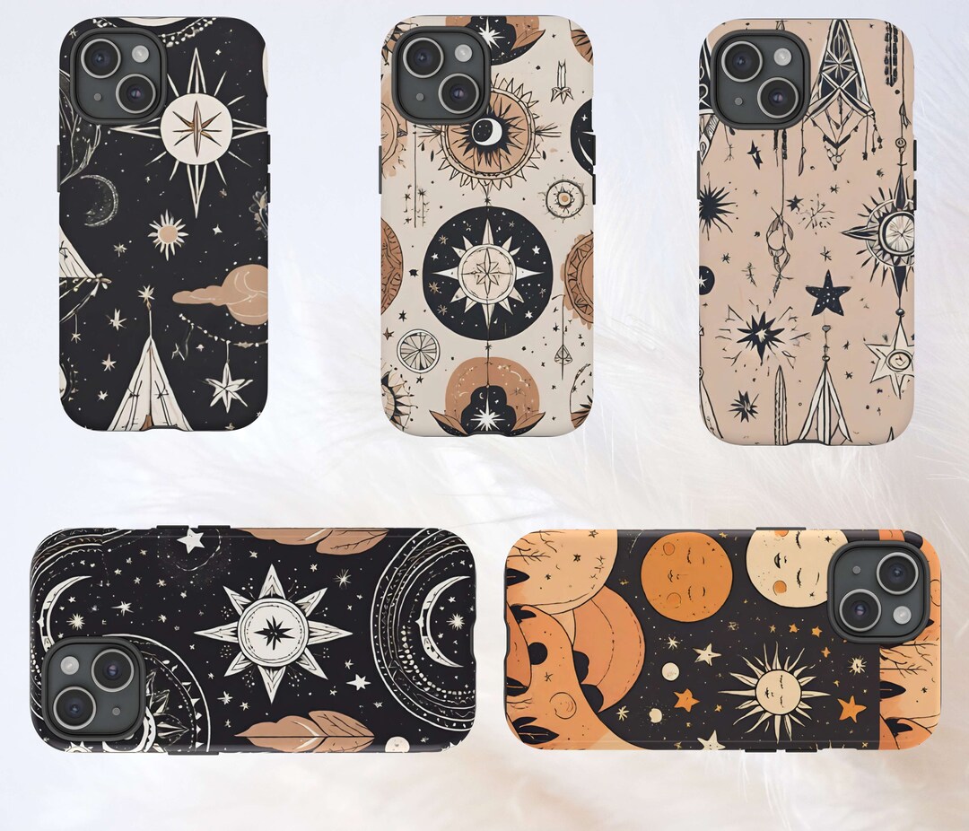Celestial Design Phone Cases, Boho Style Phone Cover, Sun Moon Stars ...