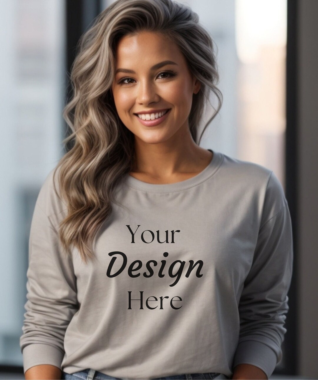 Gildan 2400 Ash Long Sleeve Mockup, Digital Model Mockup, Ash Gildan ...