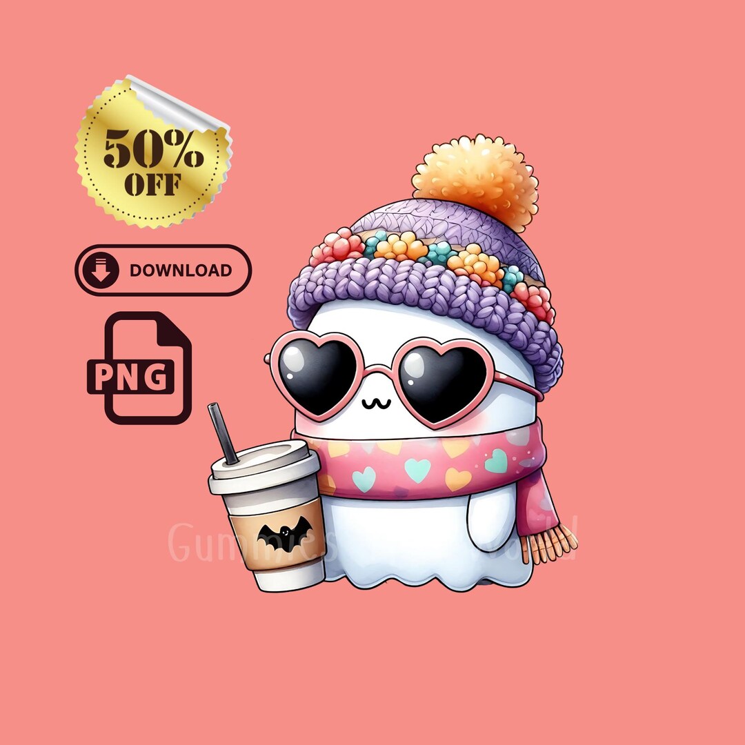 Cozy Ghost, Ghost With Coffee, Cute Ghost, Colorful Ghost, Adorable ...