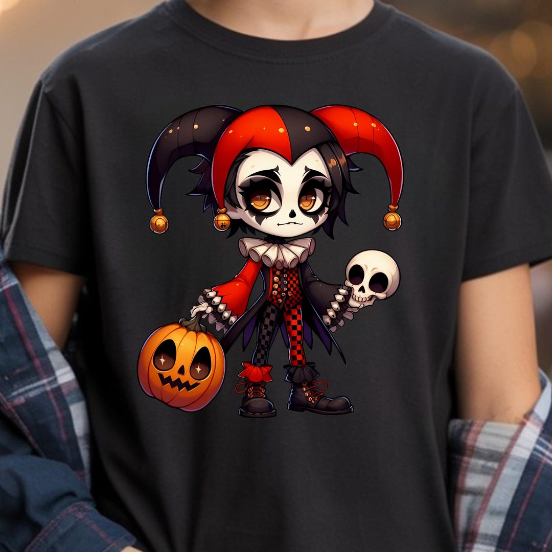Kawaii Halloween Jester Clipart: Chibi Skeleton Boy PNG Sticker ...