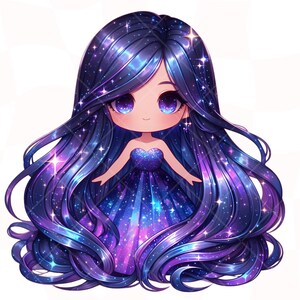 Galaxy Chibi Princess PNG: Glitter Fantasy Doll Sticker (digital ...