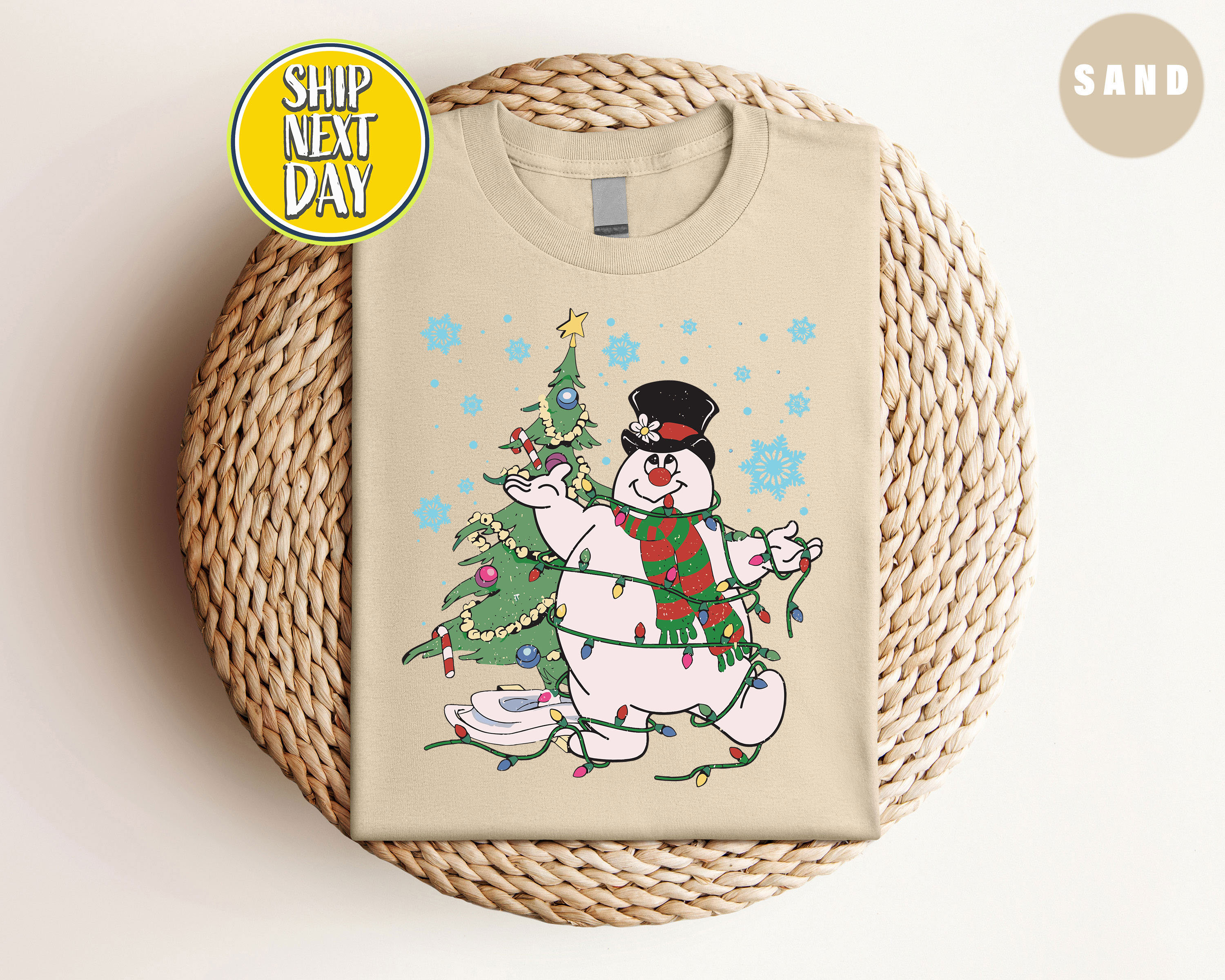 Retro the Snowman Christmas Tree T-shirt, Funny Snowman Xmas Light Tshirt, Christmas Holiday Tee ...