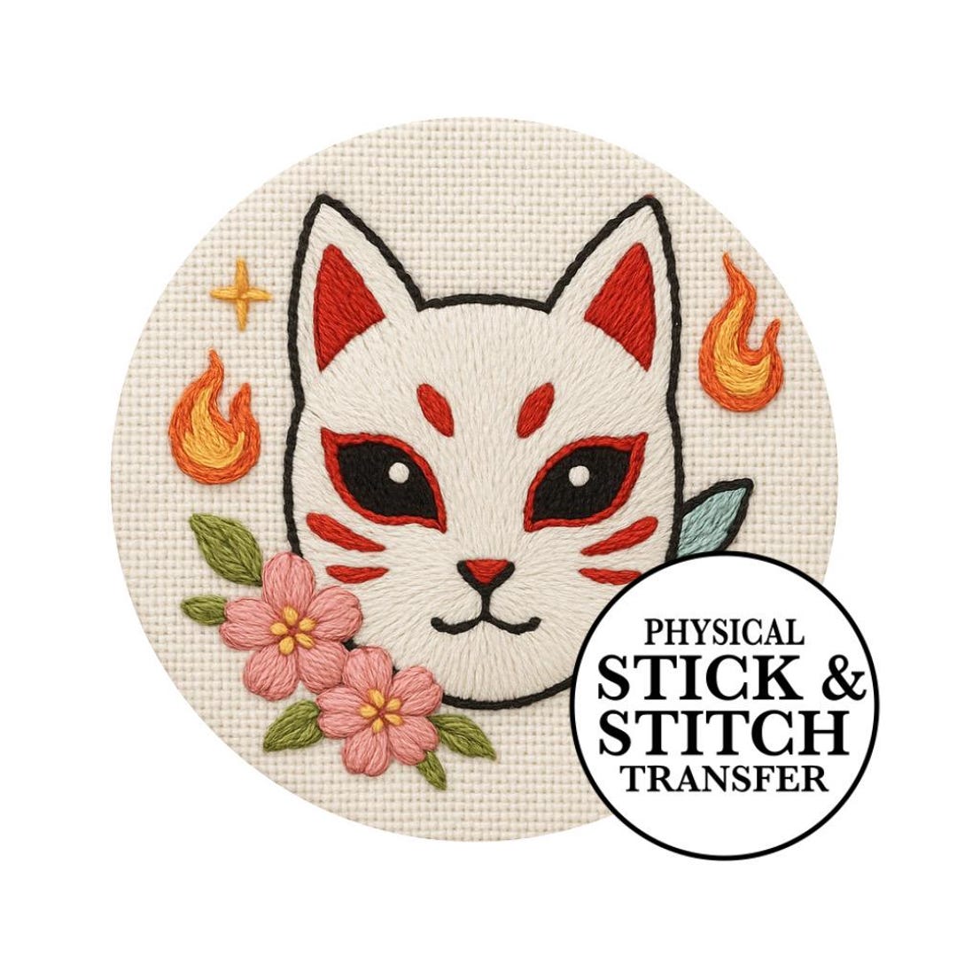 Kitsune Fox Mask Embroidery | Stick & Stitch Transfer for Kids Craft ...