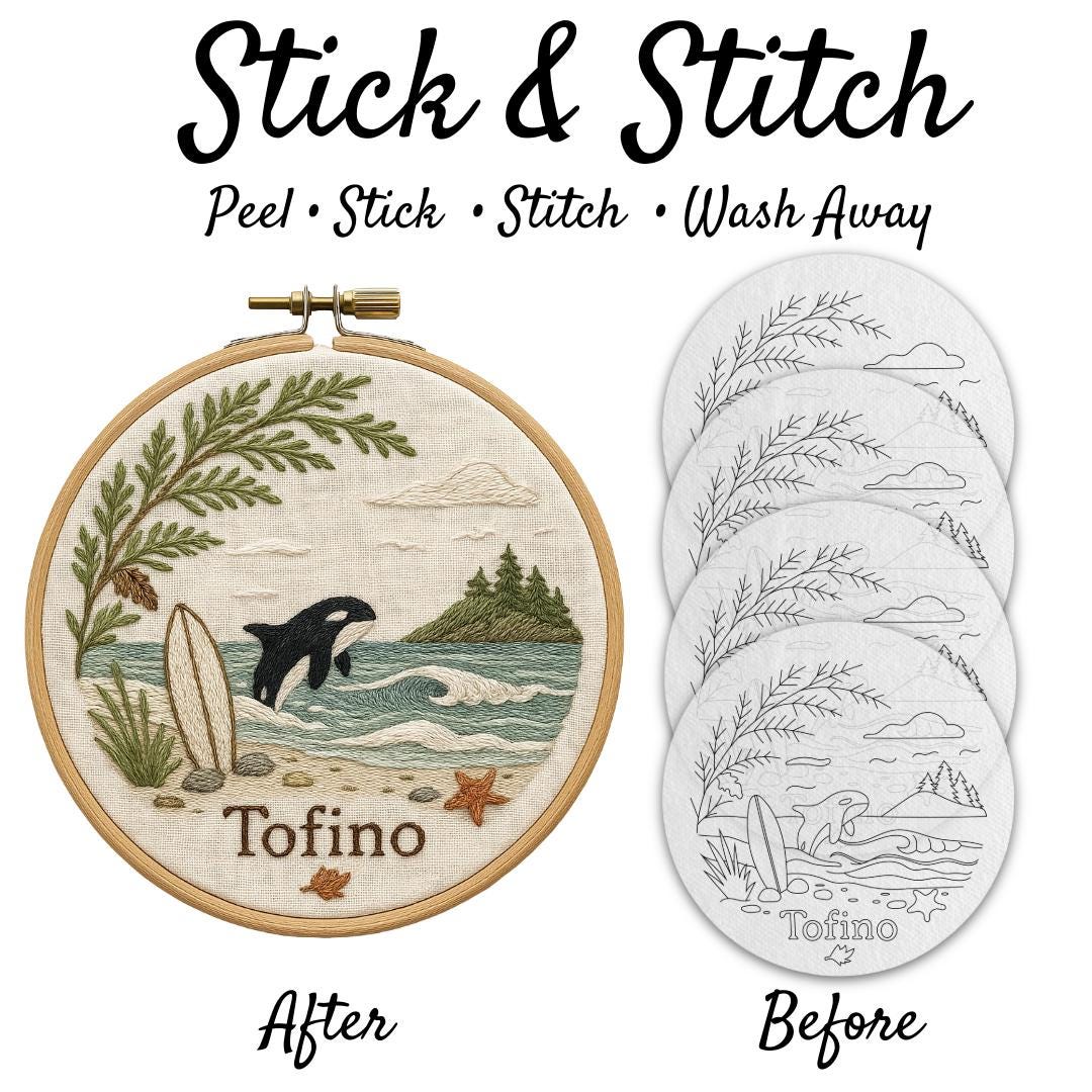 Orca Hand Embroidery Pattern | Tofino Ocean Coast Stick & Stitch Nature ...