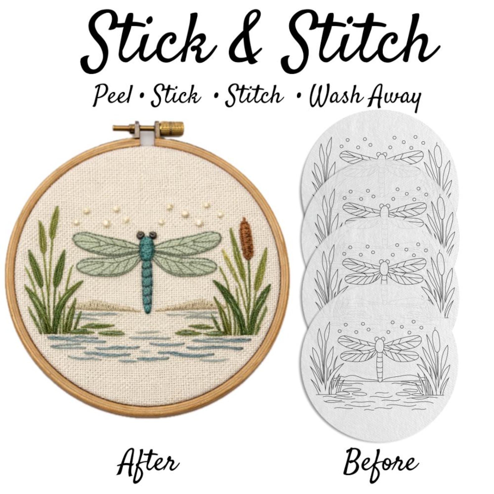 Dragonfly Hand Embroidery Transfer Pattern | Nature Insect Stick and ...