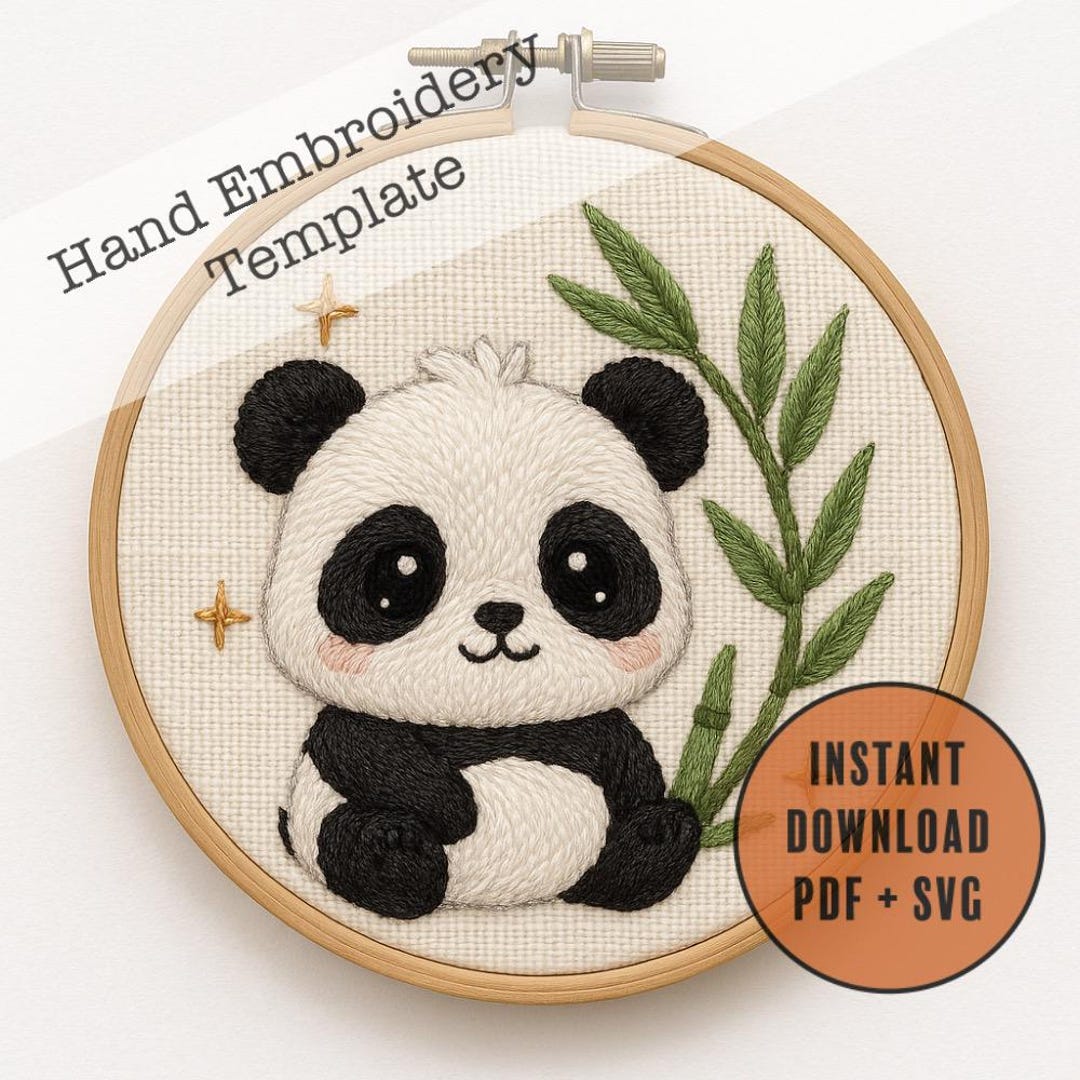 Panda Embroidery Pattern PDF + SVG – Cute Bamboo Animal Digital ...
