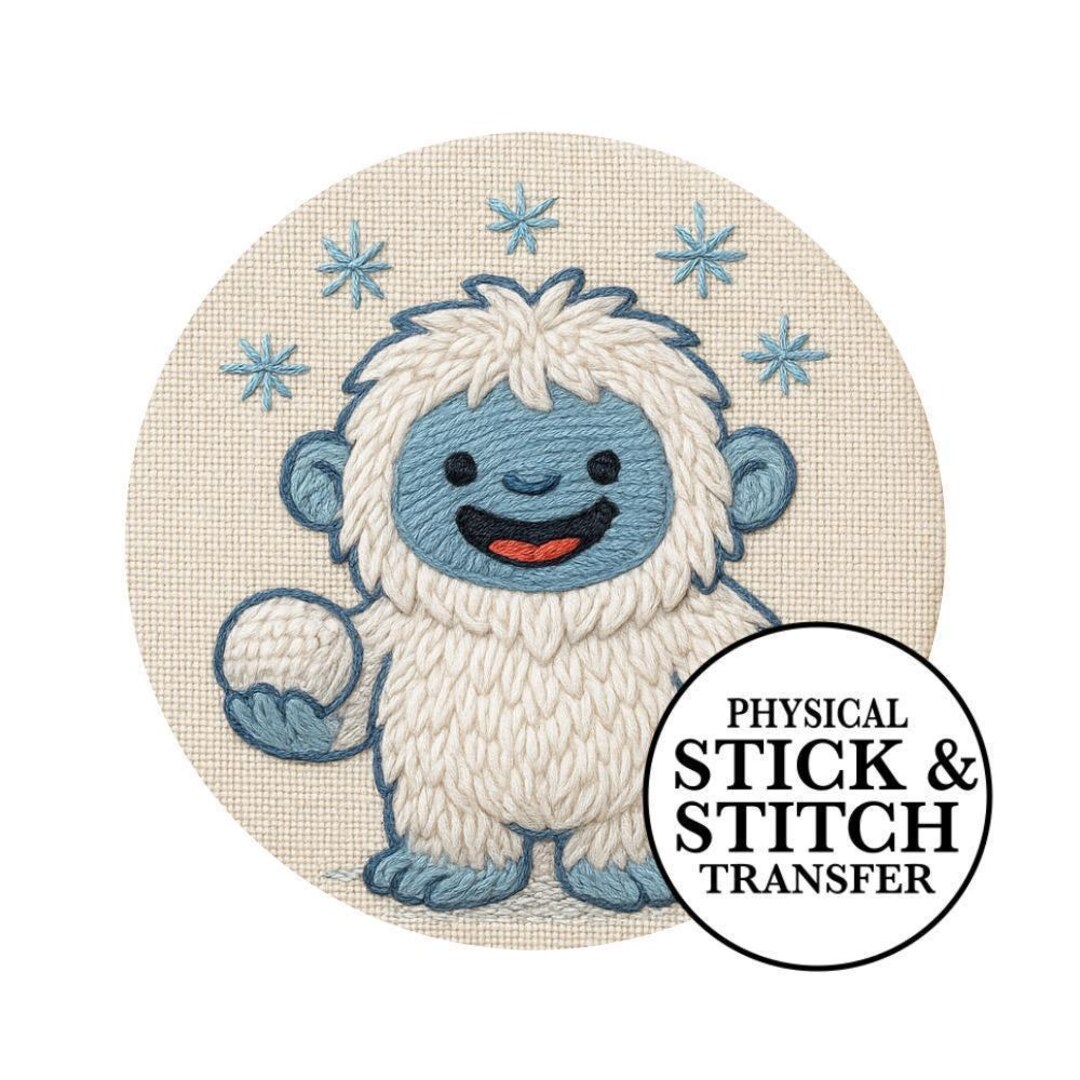 Stick and Stitch Yeti Embroidery Transfer, Cute Snowball Design (water ...