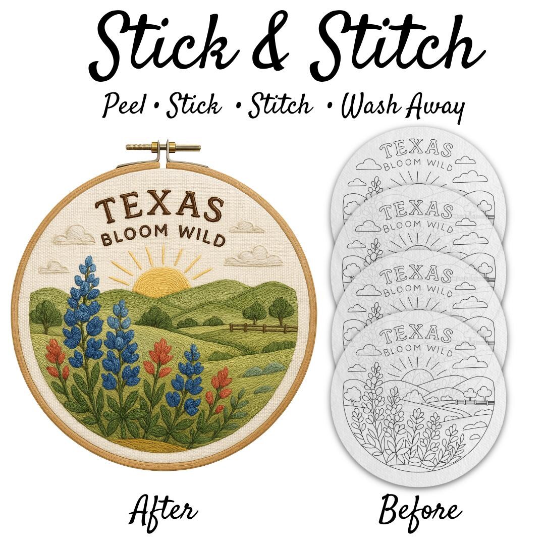 Texas Hand Embroidery Pattern | Texas Wildflower Floral Landscape Stick ...