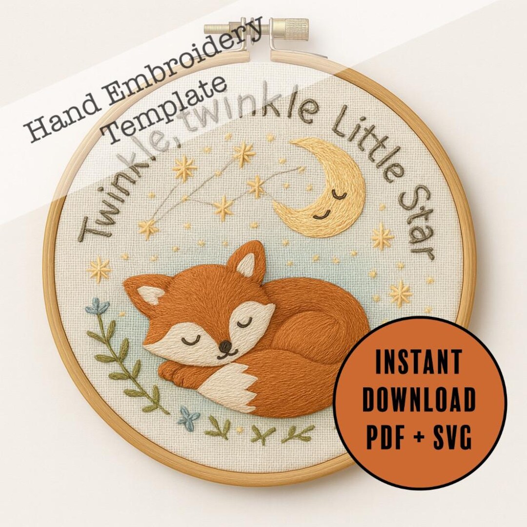 Woodland Fox Embroidery Pattern: Twinkle Star Nursery Rhyme (PDF + SVG ...