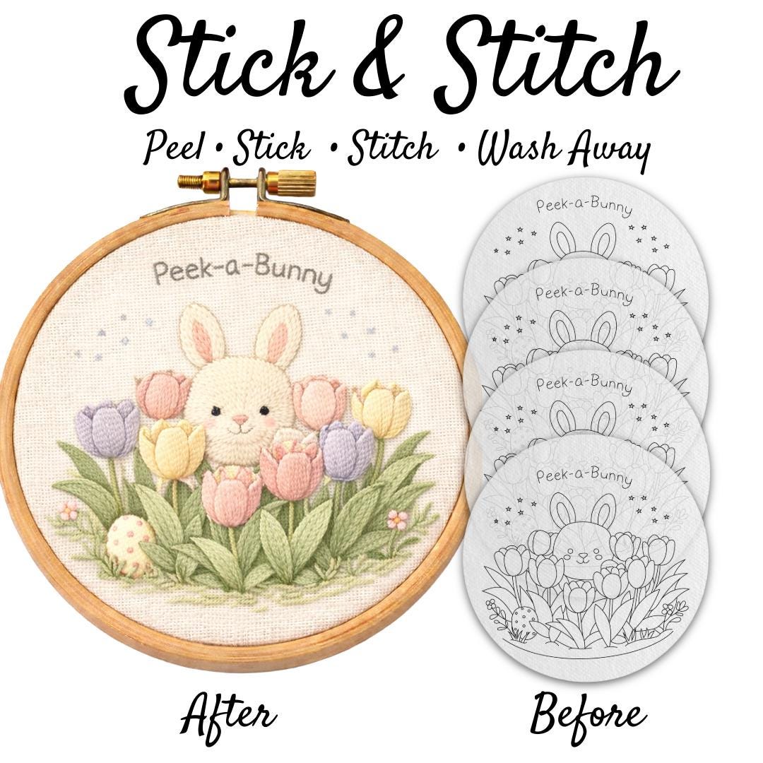 Bunny Tulips | Easter Hand Embroidery Stick and Stitch Transfer | Bunny ...
