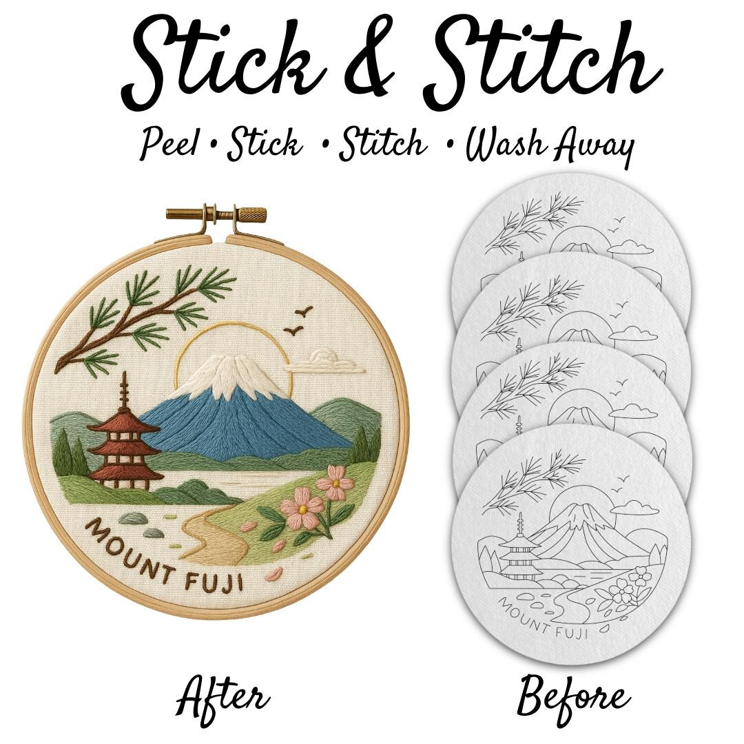 Mount Fiji Hand Embroidery Pattern | Japan Scenic Mountain Stick and ...