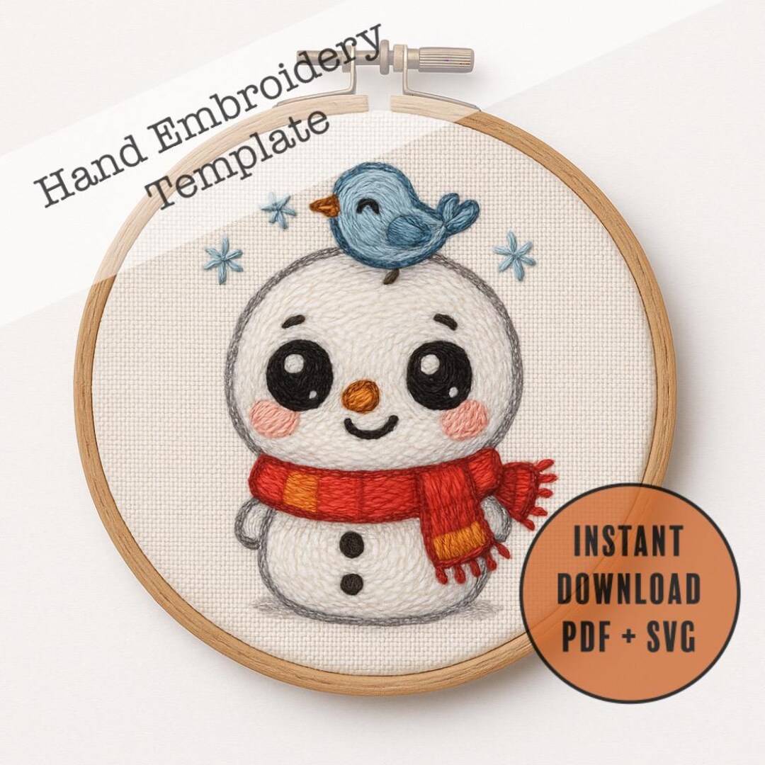 Snowman Hand Embroidery Pattern | Winter Bird Nursery Design (PDF & SVG ...