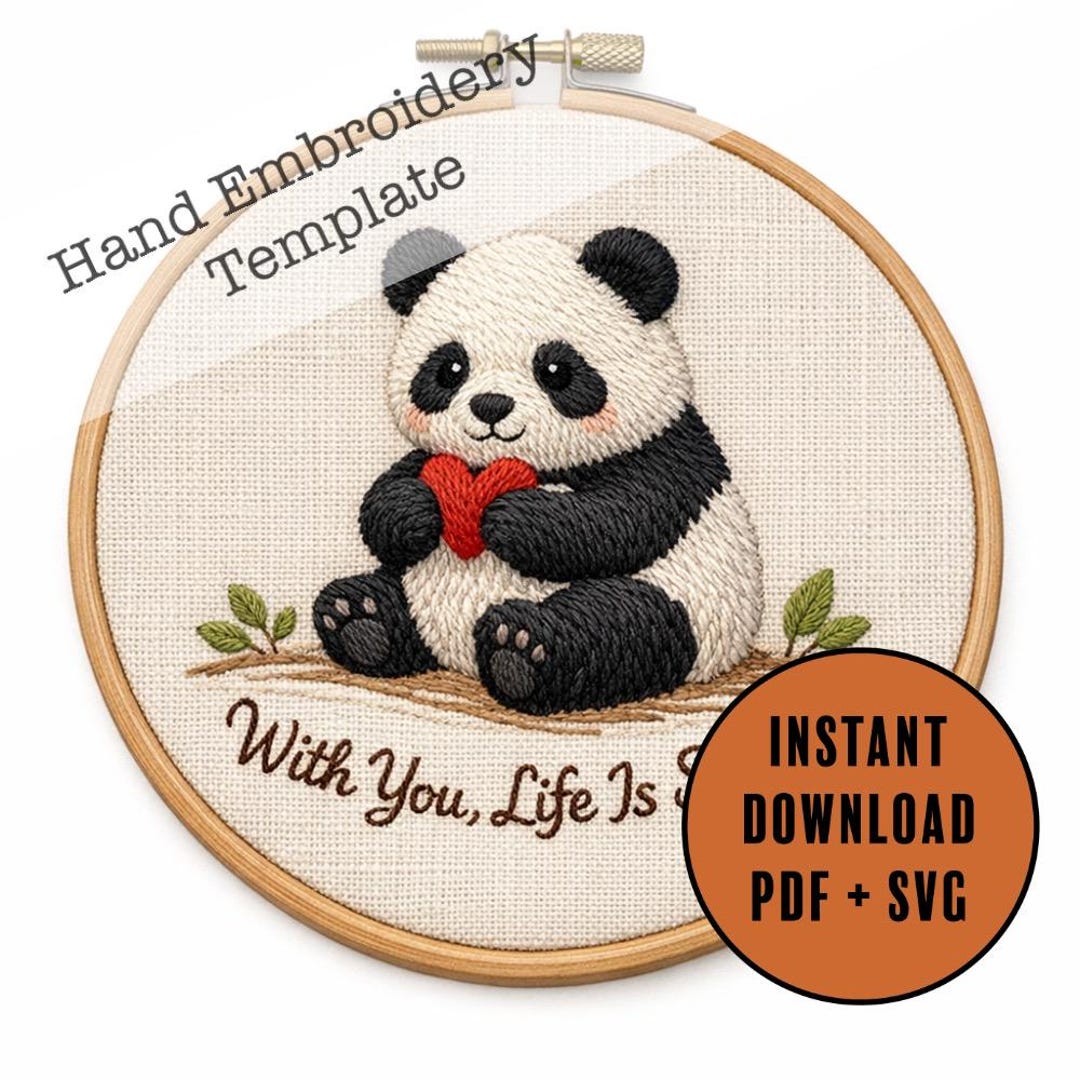 Panda Hand Embroidery Pattern PDF SVG | With You Life is Sweet ...