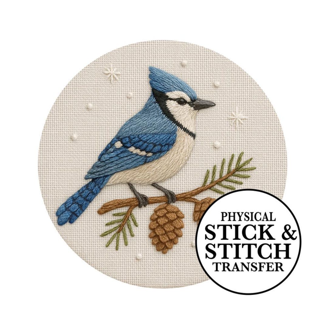 Blue Jay Winter Bird Pre Printed Hand Embroidery Pattern | Pinecone ...