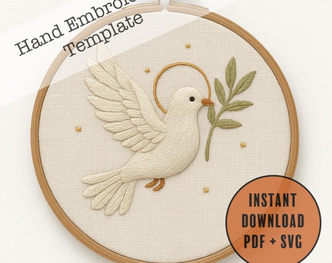 Christmas Dove Hand Embroidery Pattern, Floral Dove Pattern, Dove ...