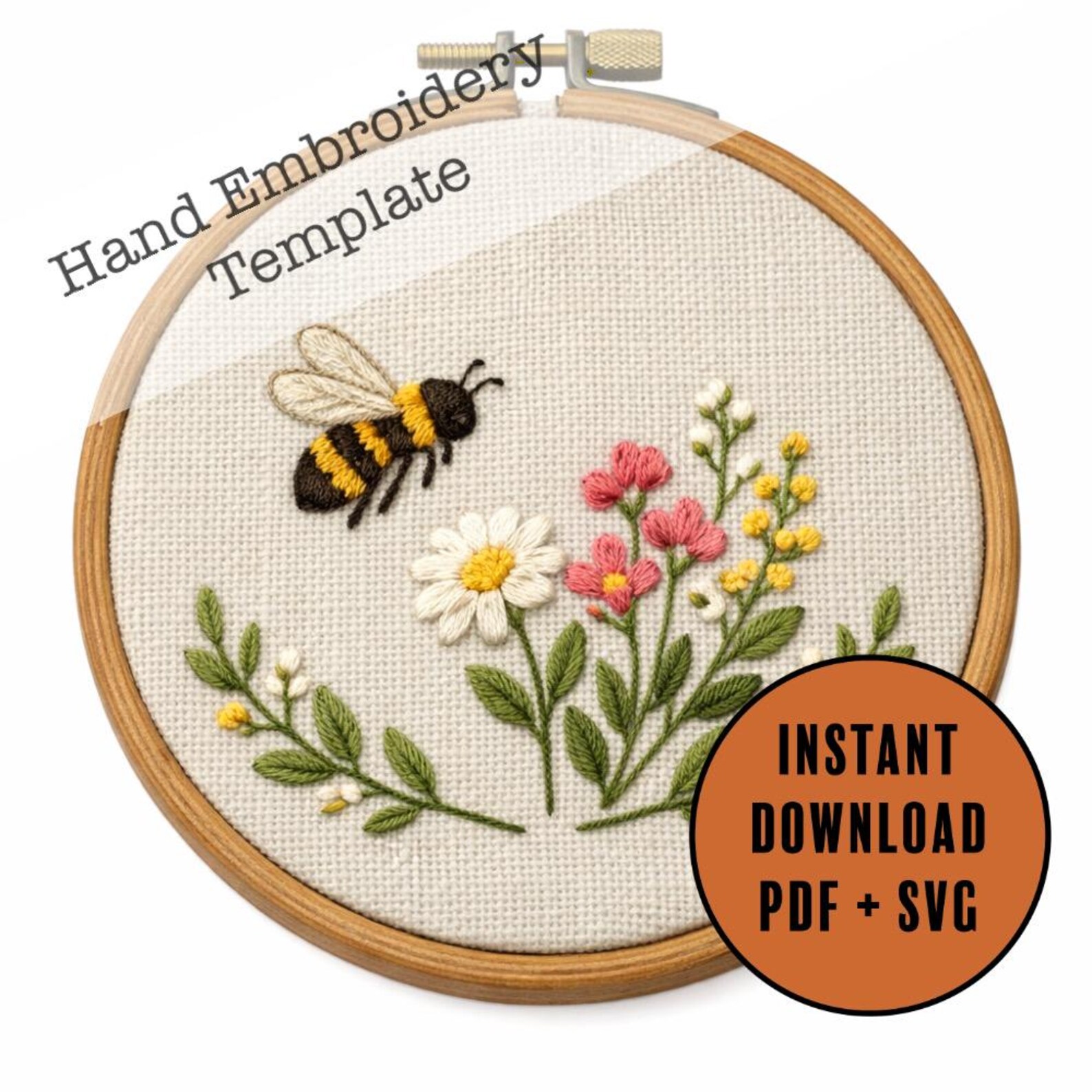 Bee Hand Embroidery Pattern PDF SVG | Wildflowers Botanical Insect ...