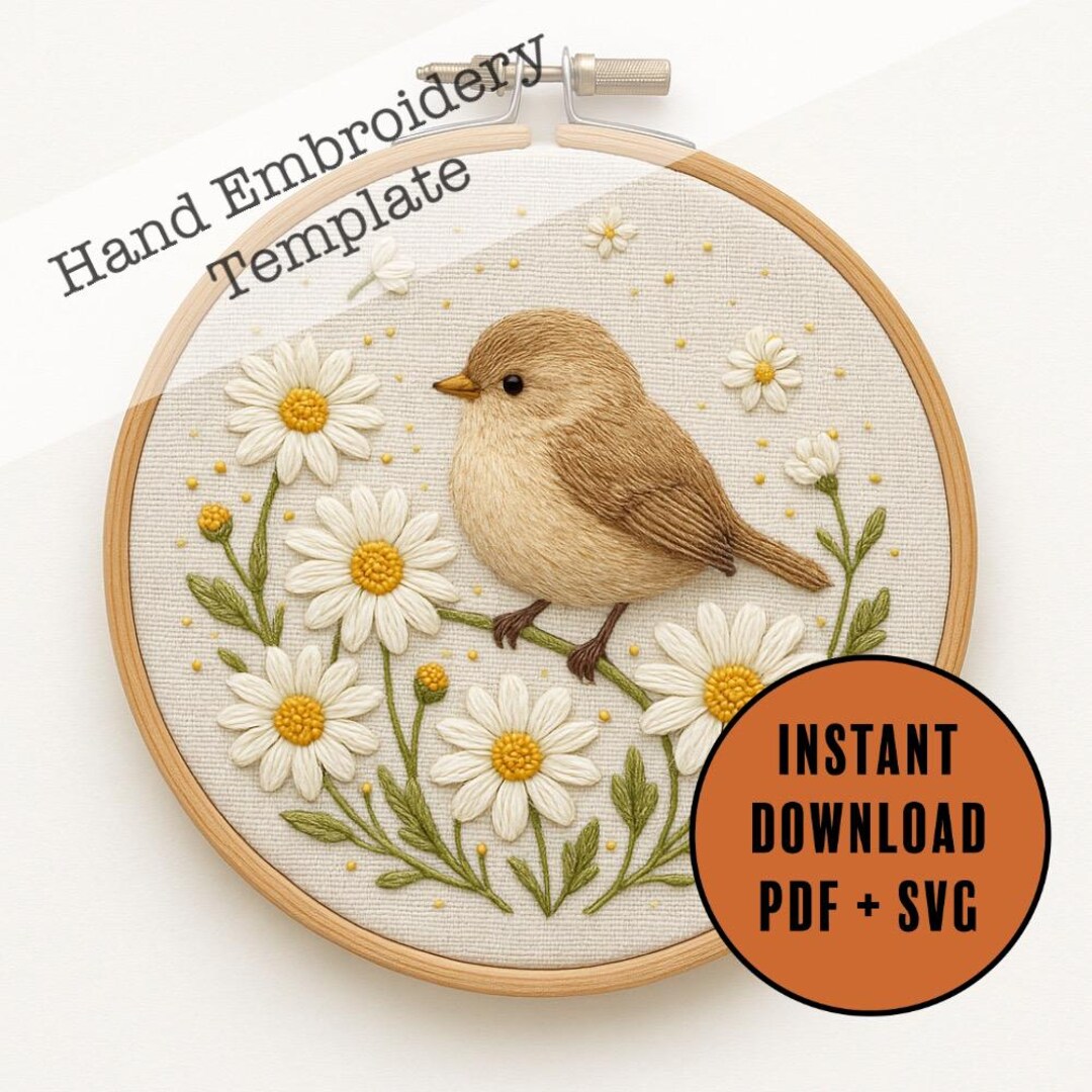 Finch Bird Hand Embroidery Pattern | Floral Chick PDF Embroidery Design ...