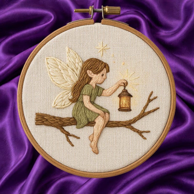 Fairy With Lantern on Branch Hand Embroidery Pattern | Stick and Stitch ...