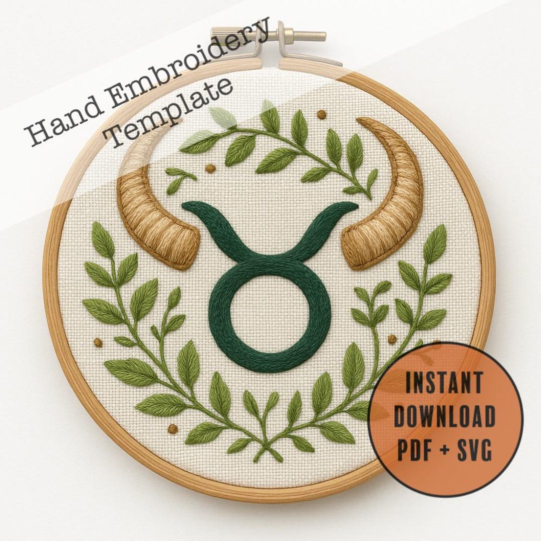Taurus Embroidery Pattern | Zodiac Hoop Art, Beginner DIY (PDF & SVG ...