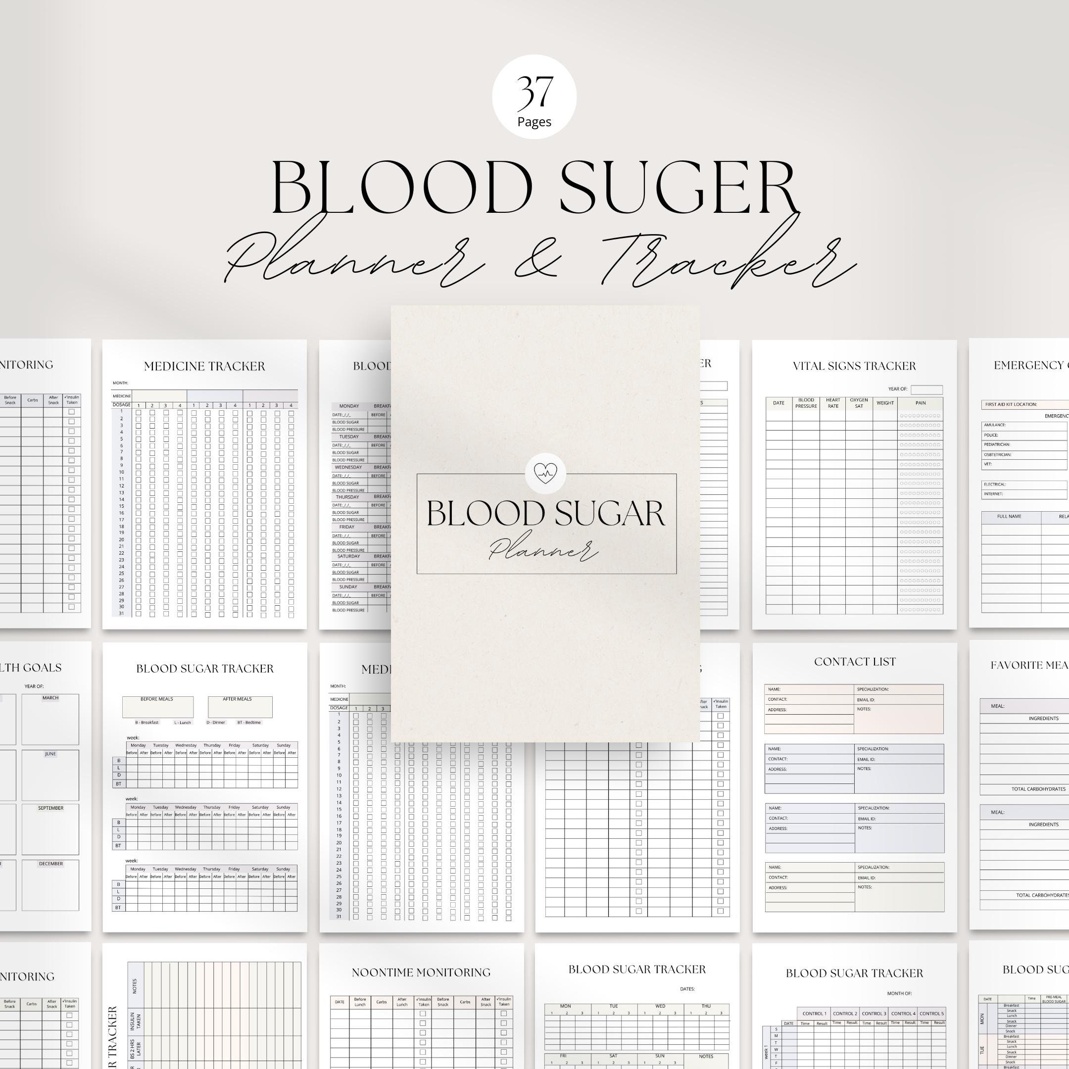 Blood Sugar Log, Blood Sugar Tracker, Printable Planner, Medical ...