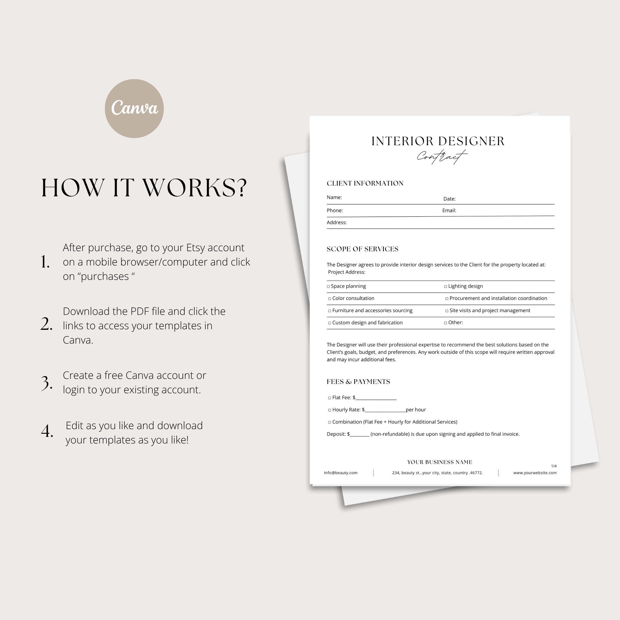 Interior Designer Client Contract, Client-designer Agreement Template ...