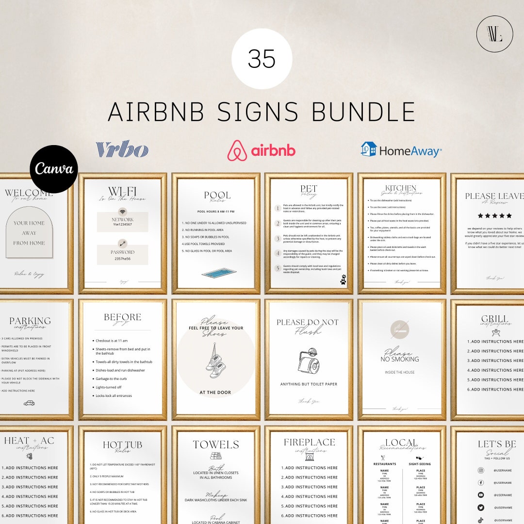 Airbnb Sign Bundle, Airbnb Template, Airbnb Welcome Sign, Airbnb Signs ...