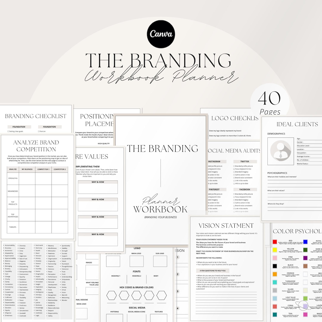 Branding Planner & Workbook Canva Template | Brand Strategy | Business ...
