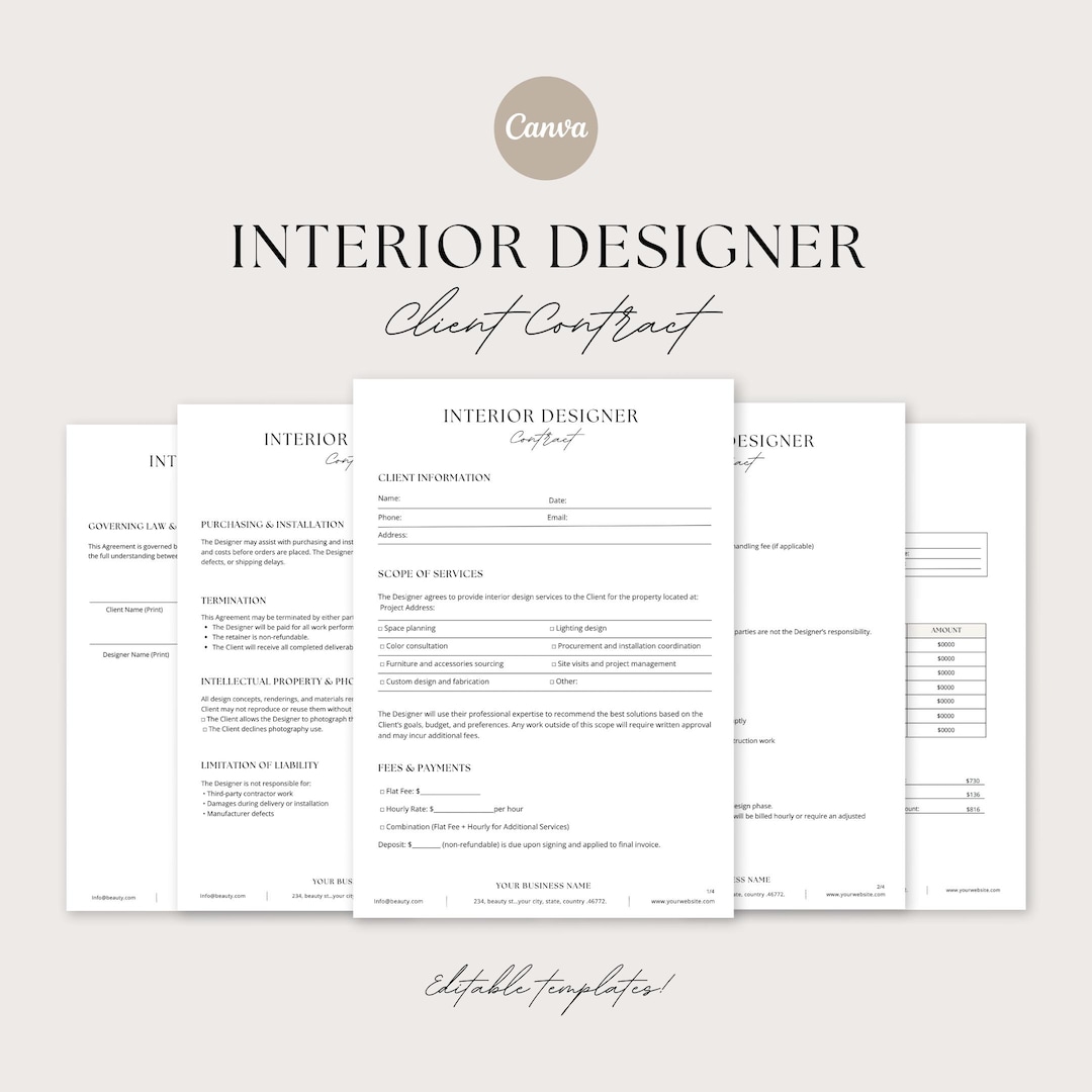 Interior Designer Client Contract, Client-designer Agreement Template ...