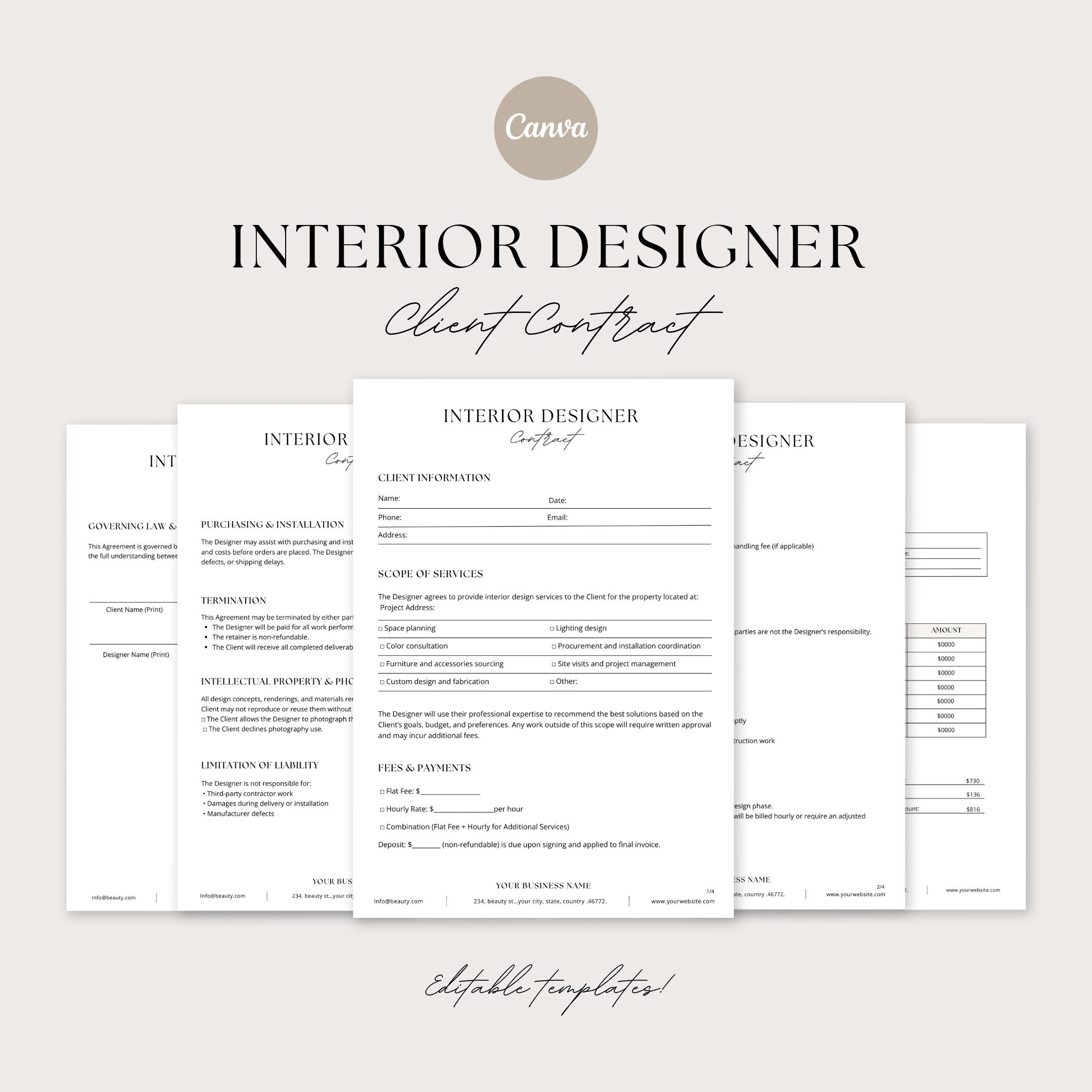 Interior Designer Client Contract, Client-designer Agreement Template ...