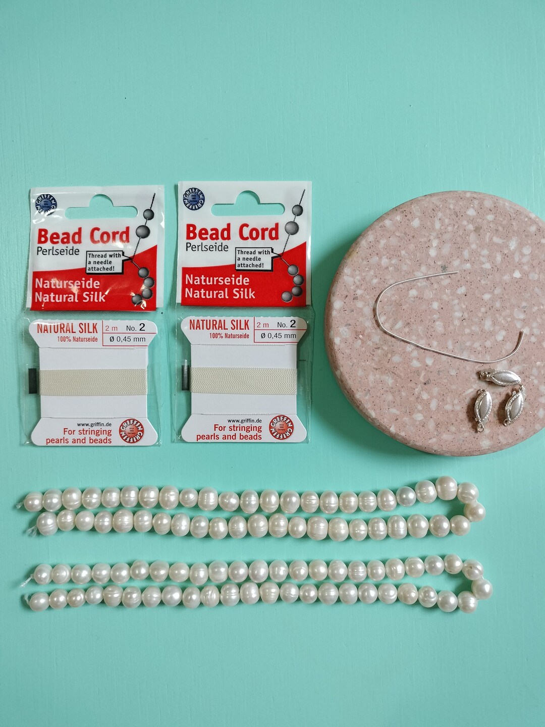 DIY Pearl Stringing Kit Sterling Silver Clasp Silk Thread Pearls Strand ...